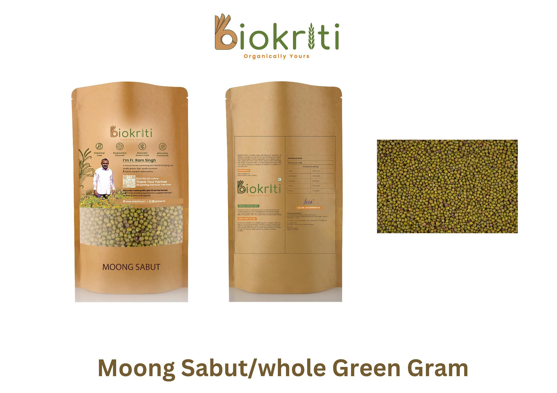 Biokriti, Moong Sabut (Whole Moong/Green gram) Dal, 500g – Organic Store