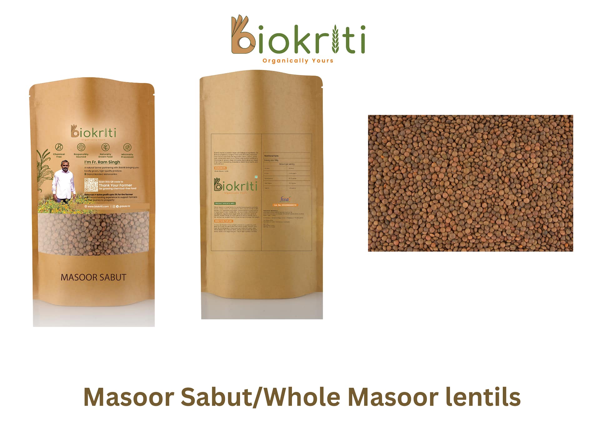Biokriti, Masoor Sabut (Whole Masoor lentils) Dal, 500g – Organic Store
