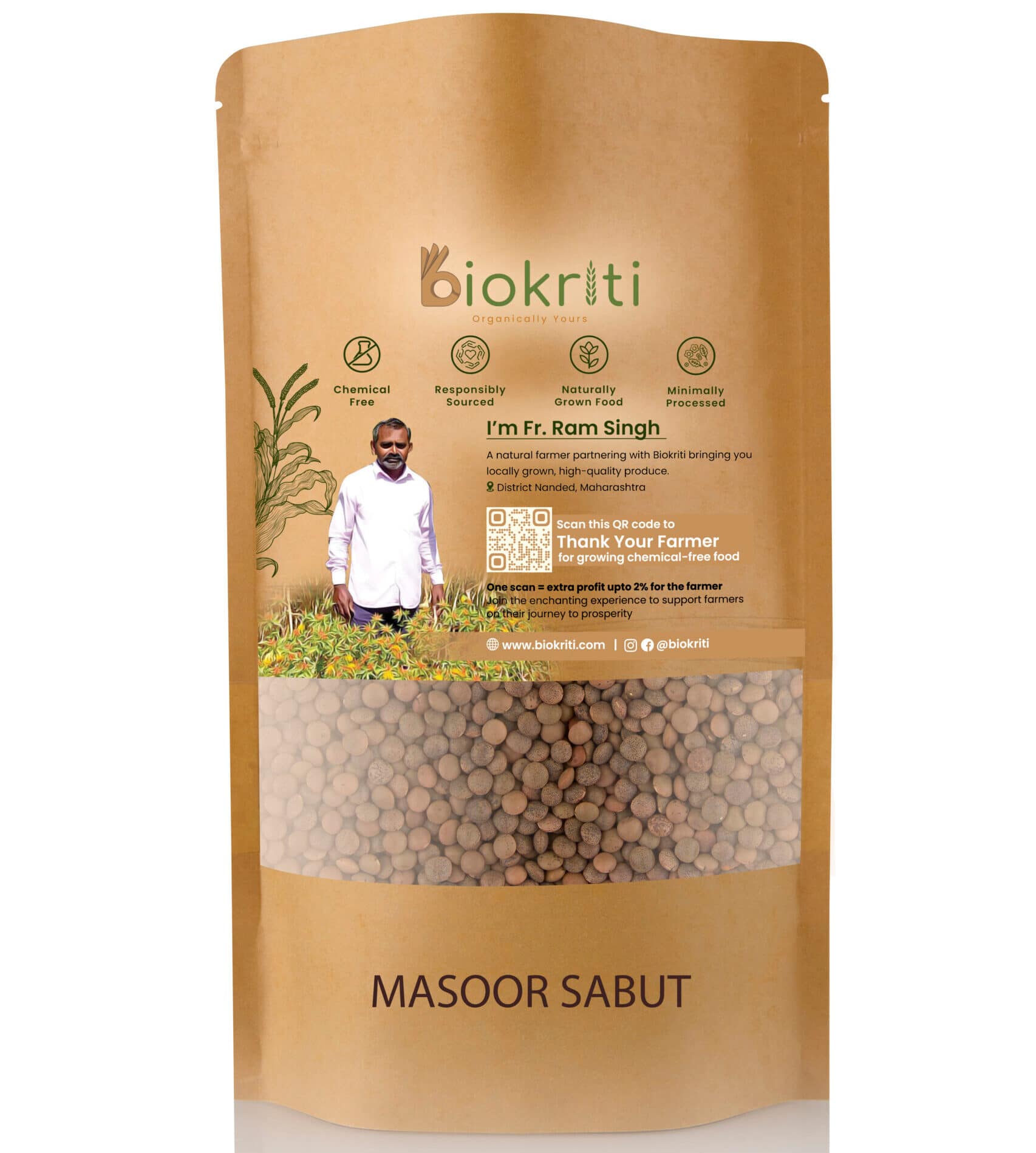 Biokriti, Masoor Sabut (Whole Masoor lentils) Dal, 500g – Organic Store